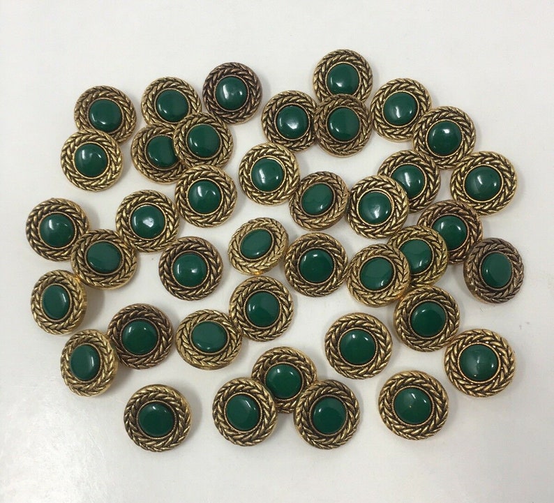 3 Green Faux Rhinestone Shank Buttons With Antique Gold Circular Rope ...