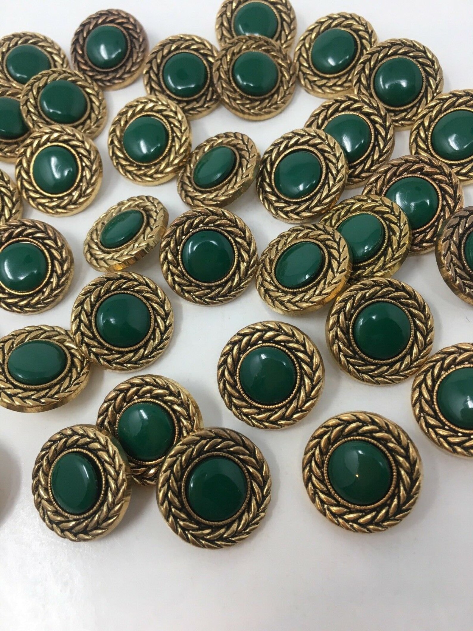 3 Green Faux Rhinestone Shank Buttons With Antique Gold Circular Rope ...