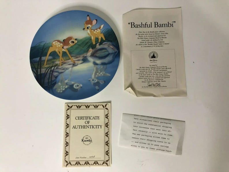 Walt Disney’s Bambi Collectors Plate Bashful Bambi W/ COA Knowles 1991 ...