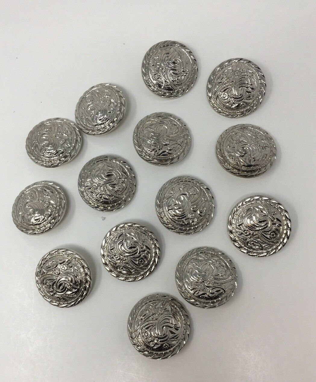 Vtg Shiny Silver Floral Swirl Rounded Round 3D Shank Buttons 38mm Lot ...