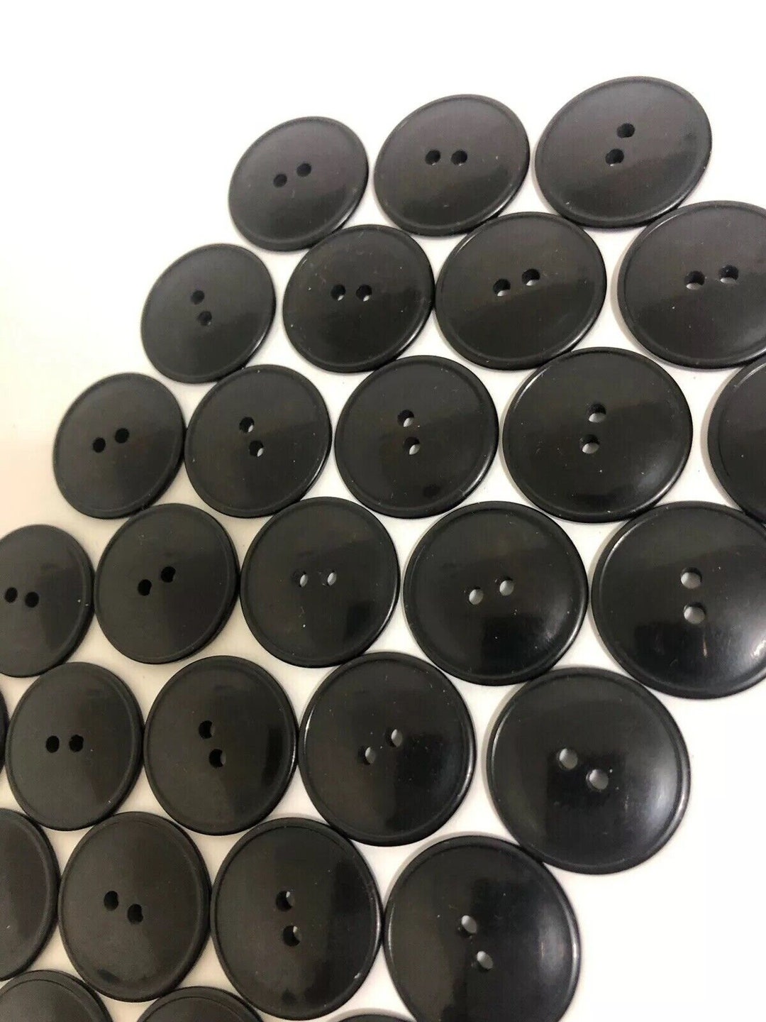Black Slightly Rounded Round 2-hole Buttons W/ Raised Edge 23mm Lot of ...