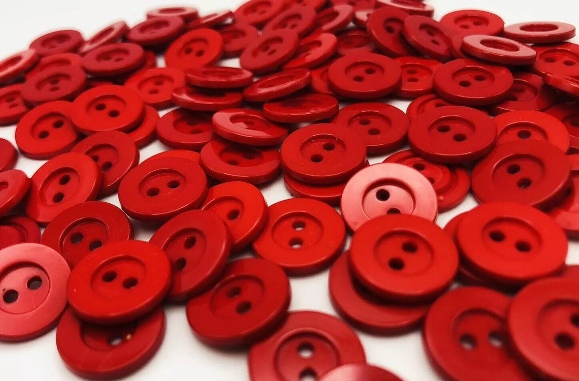 Vtg Candy Apple Red 2-hole Button W/ Depressed Center 13mm Lot of 10 ...