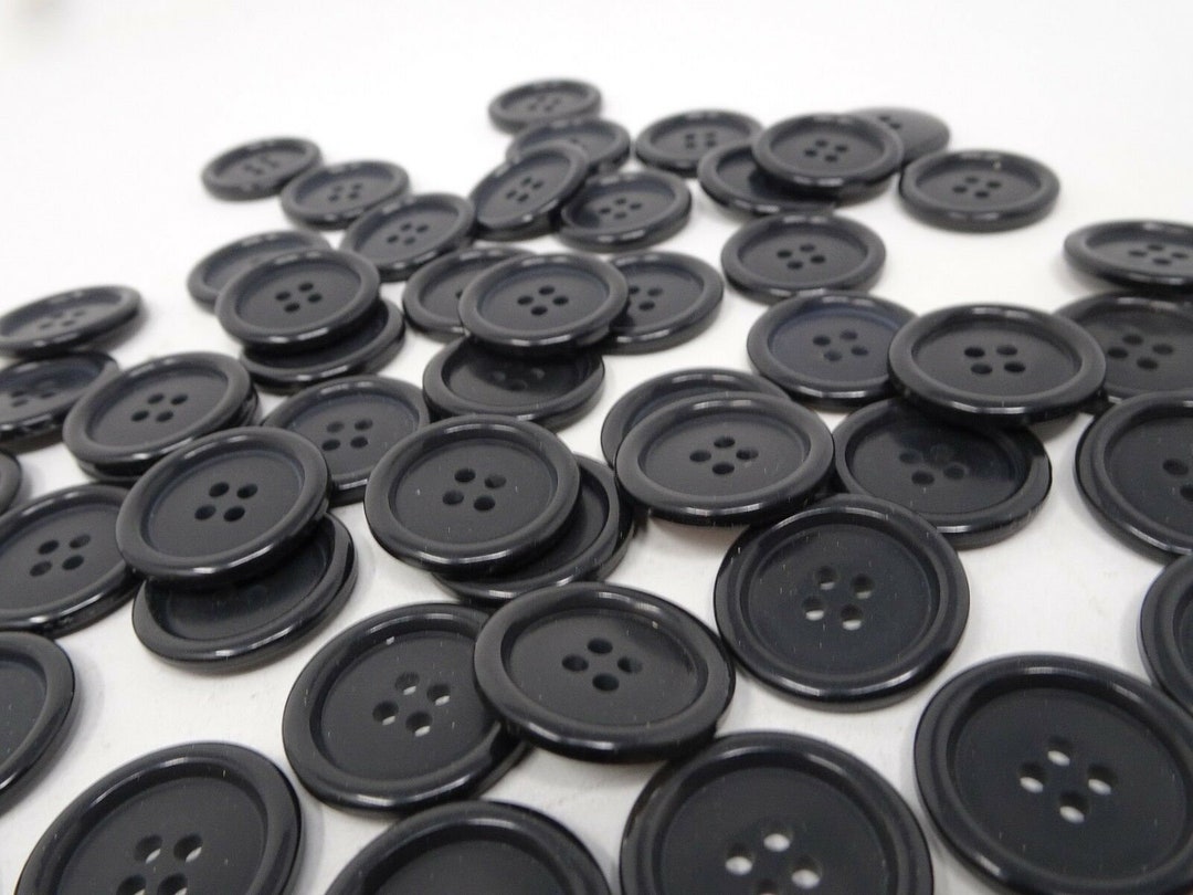 Vintage Round 4-hole Black Button W/ Raised Edge 22mm Lot of 13 B46-5 ...