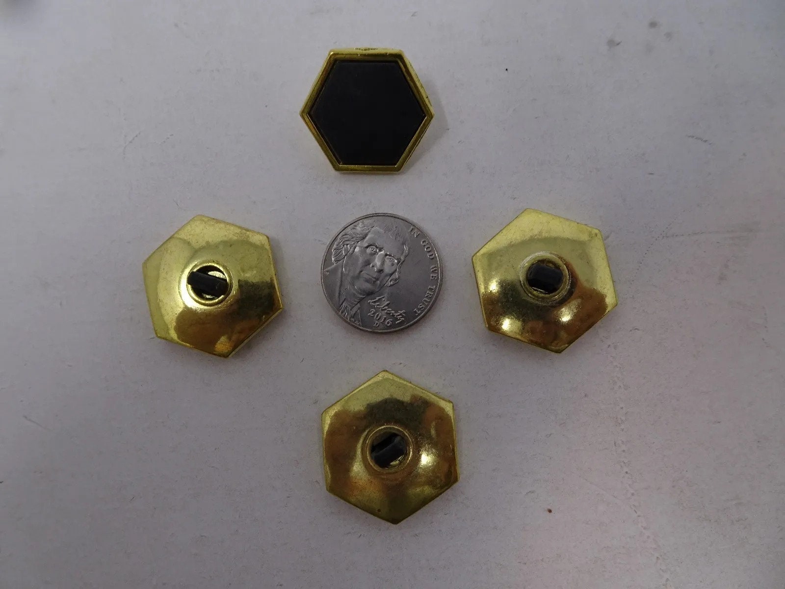 Vintage Dull Black Hexagon W/ Gold Border Shank Button 21mm Lot of 4 ...