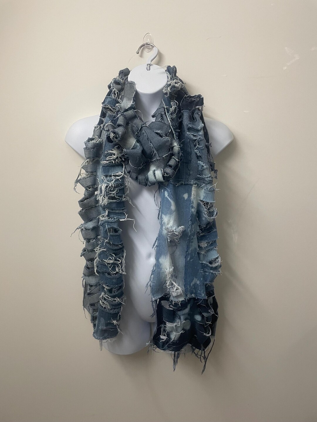 Zero Waste Bleached Reclaimed Denim Shredded Scarf 002 - Etsy