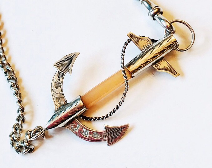 Large Antique Silver Agate Victorian Anchor, Albert Watch Chain ...