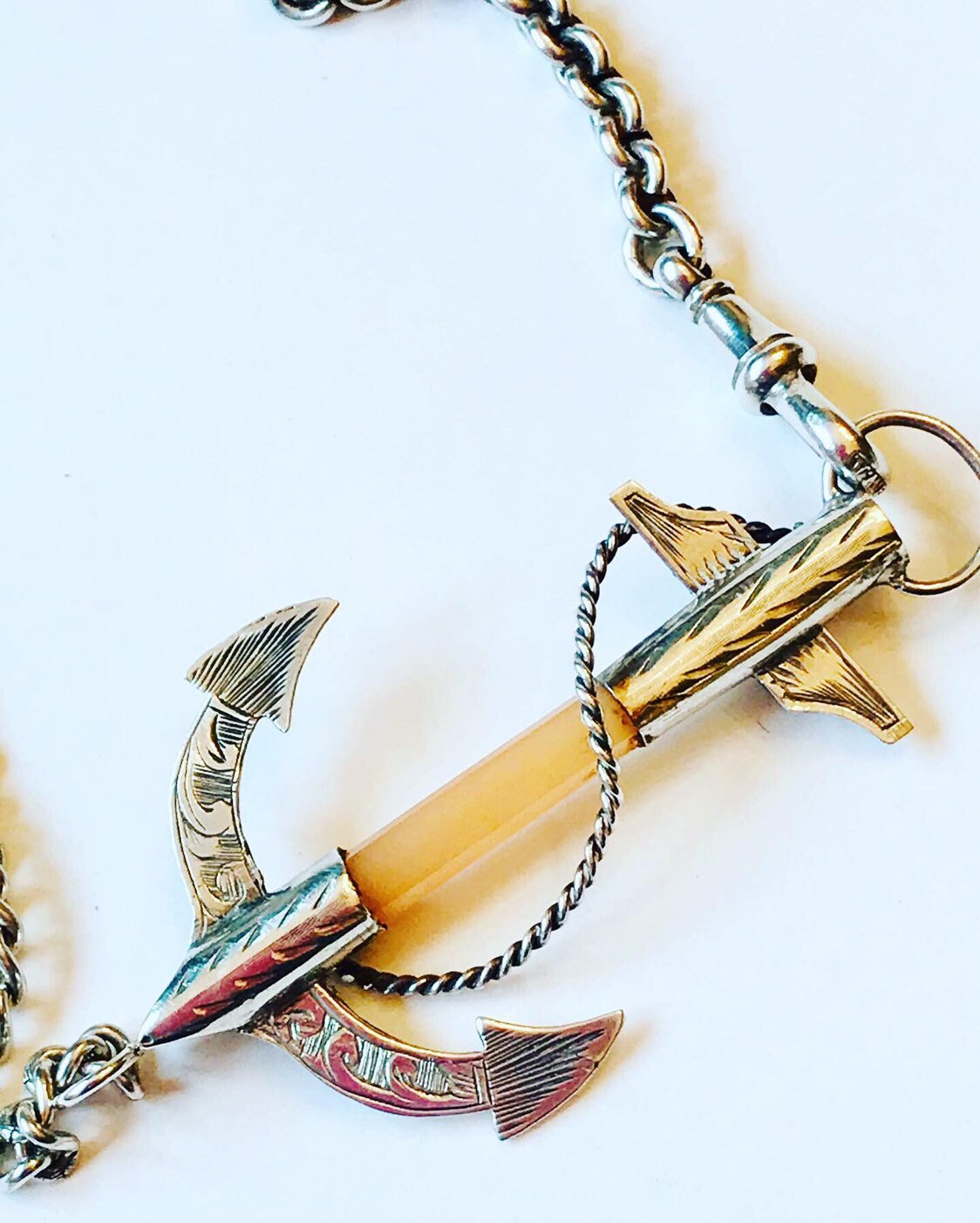 Large Antique Silver Agate Victorian Anchor, Albert Watch Chain ...