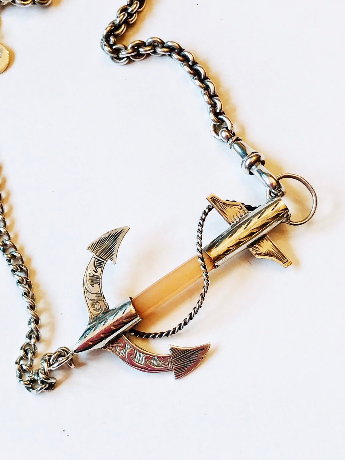 Large Antique Silver Agate Victorian Anchor, Albert Watch Chain ...