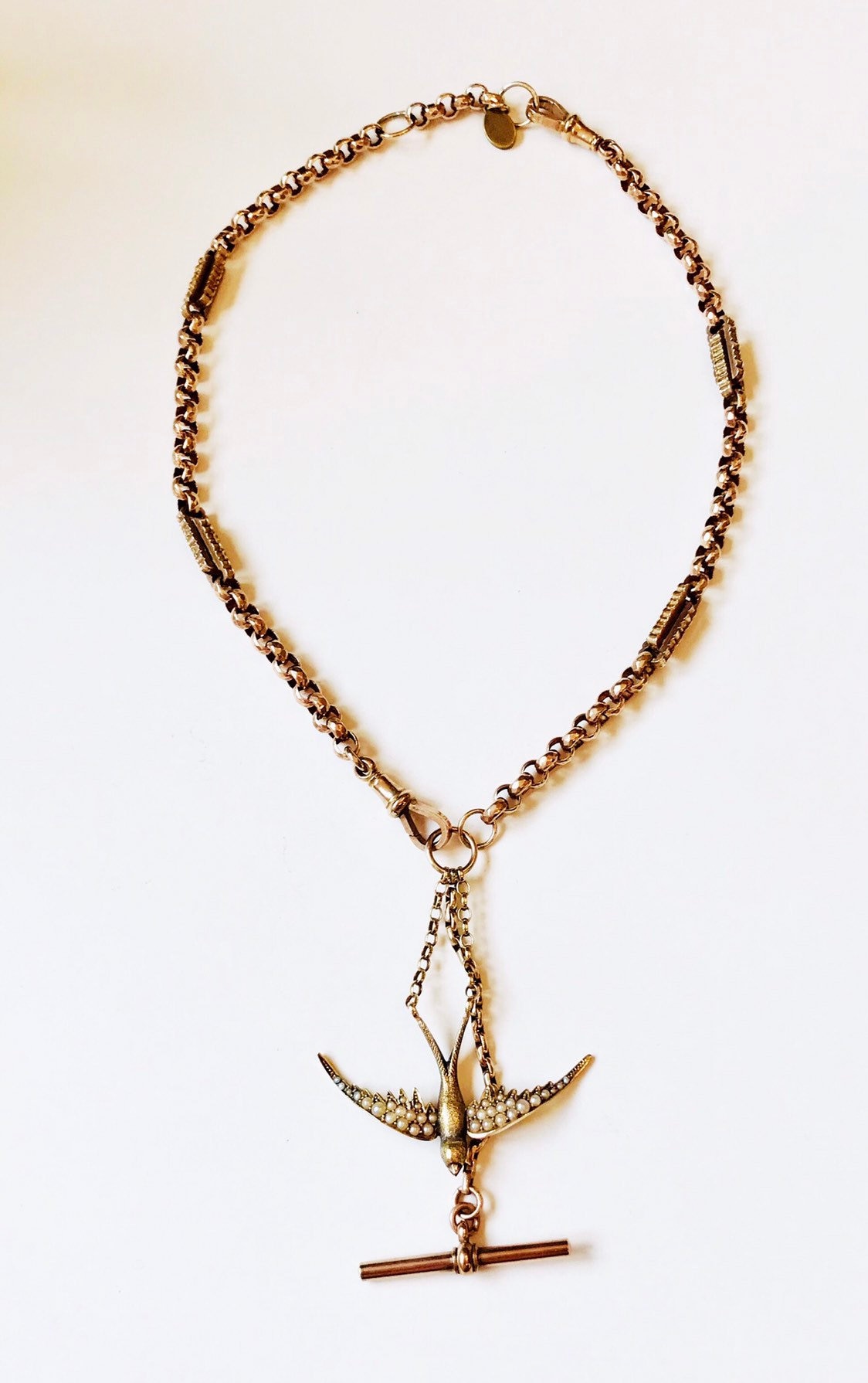 Antique 9ct/15ct Gold & Pearl Swallow and Etruscan Link Albert Watch ...