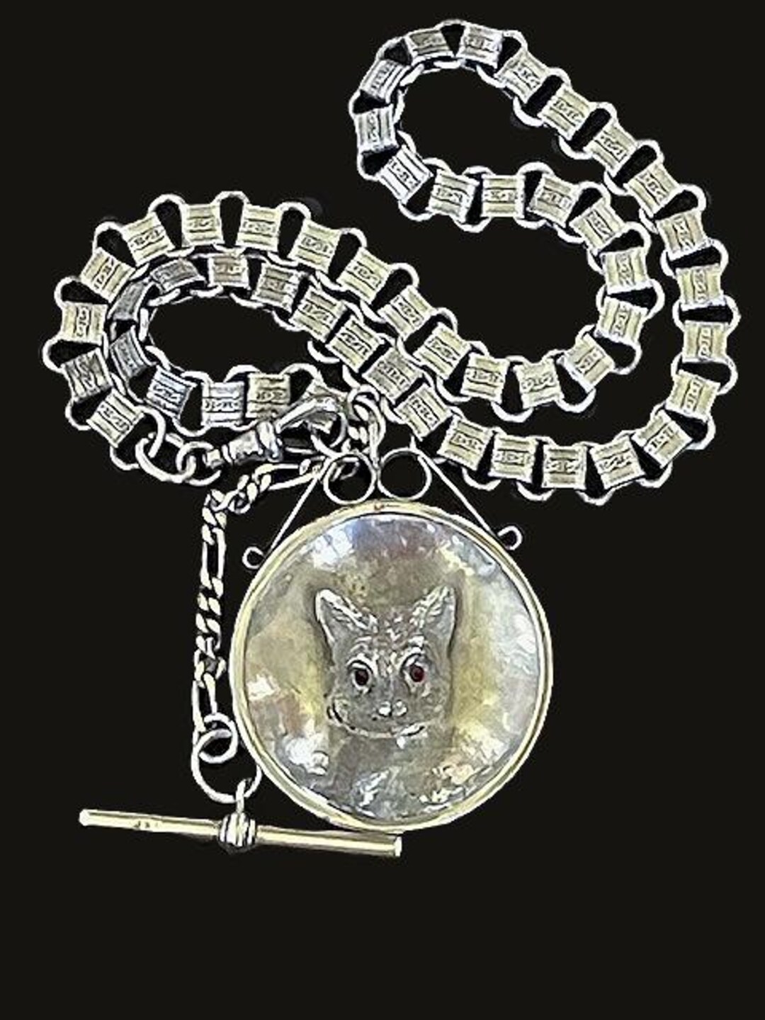 Antique Silver Book Locket Chain, Fox Head Pendant T Bar Necklace - Etsy