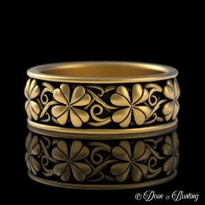 Mens Style Gold Four Leaf Clover Ring, 10K 14K Shamrock Groom Ring ...