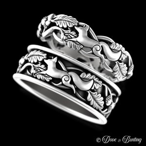 His Hers Fox Wedding Ring Set, Sterling Forest Matching Rings, Bride ...