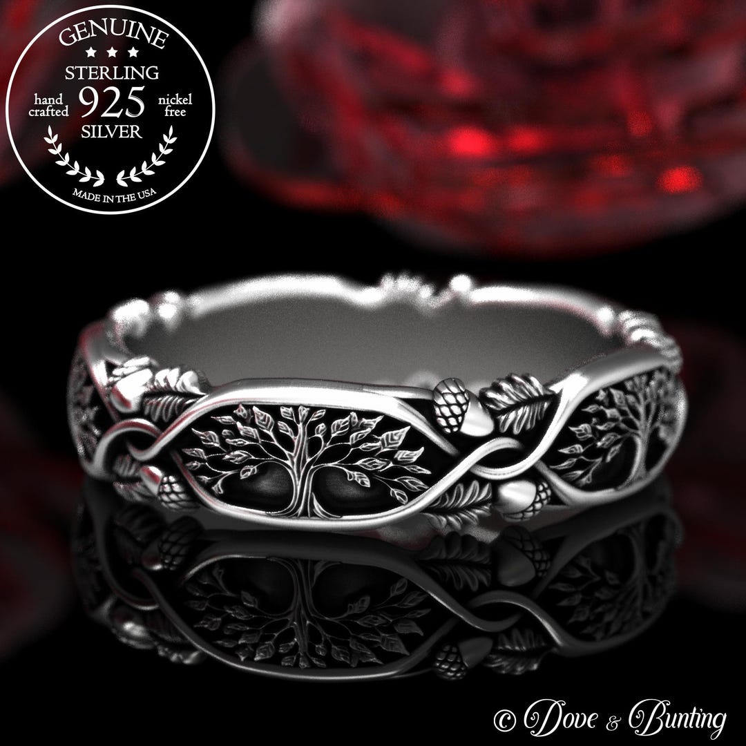 Sterling Intricate Trees & Acorn Ring, Silver Woman Botanical Forest ...