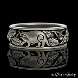 Groom's Gold Badger Wedding Band, 10K 14K Gold Mens Badger Spirit ...