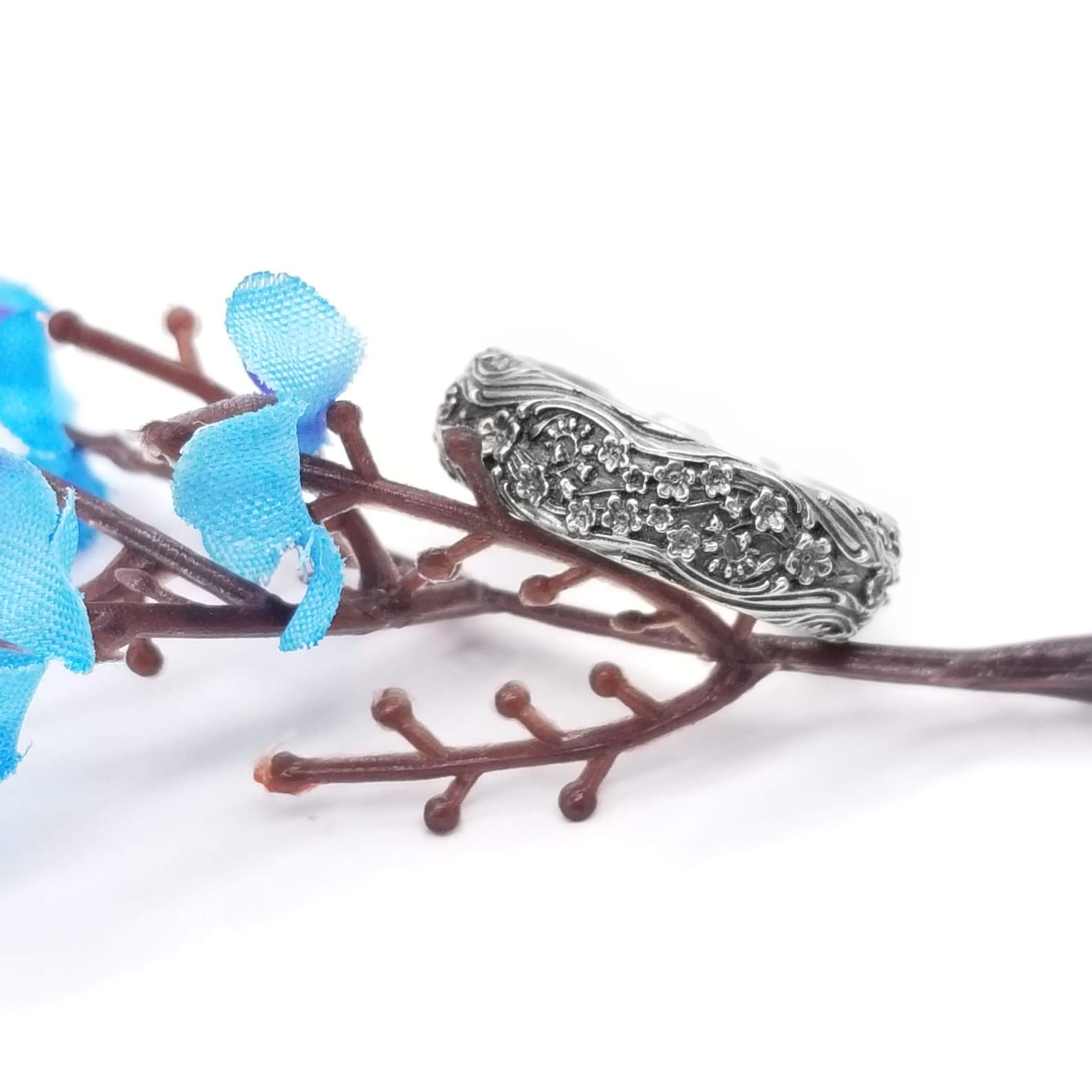 Forget-me-not Wedding Ring, Sterling Silver Art Nouveau Ring, Flower ...