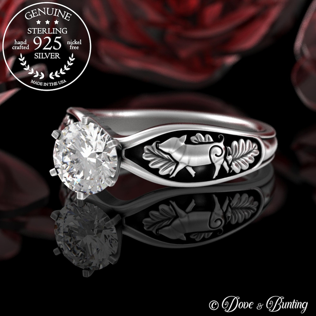1 Carat Pig Solitaire Wedding Ring, Sterling Silver Piglet Engagement ...