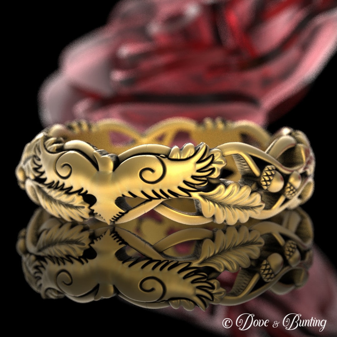 Gold Raven Wedding Band, 10K Crow Wedding Ring, 14K Forest Ring, White ...