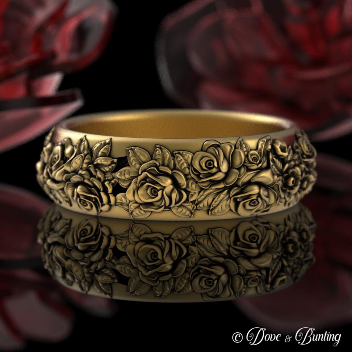 10K Rose Blossoms Ring, Woman Gold Botanical Wedding Ring, 14K Bridal ...