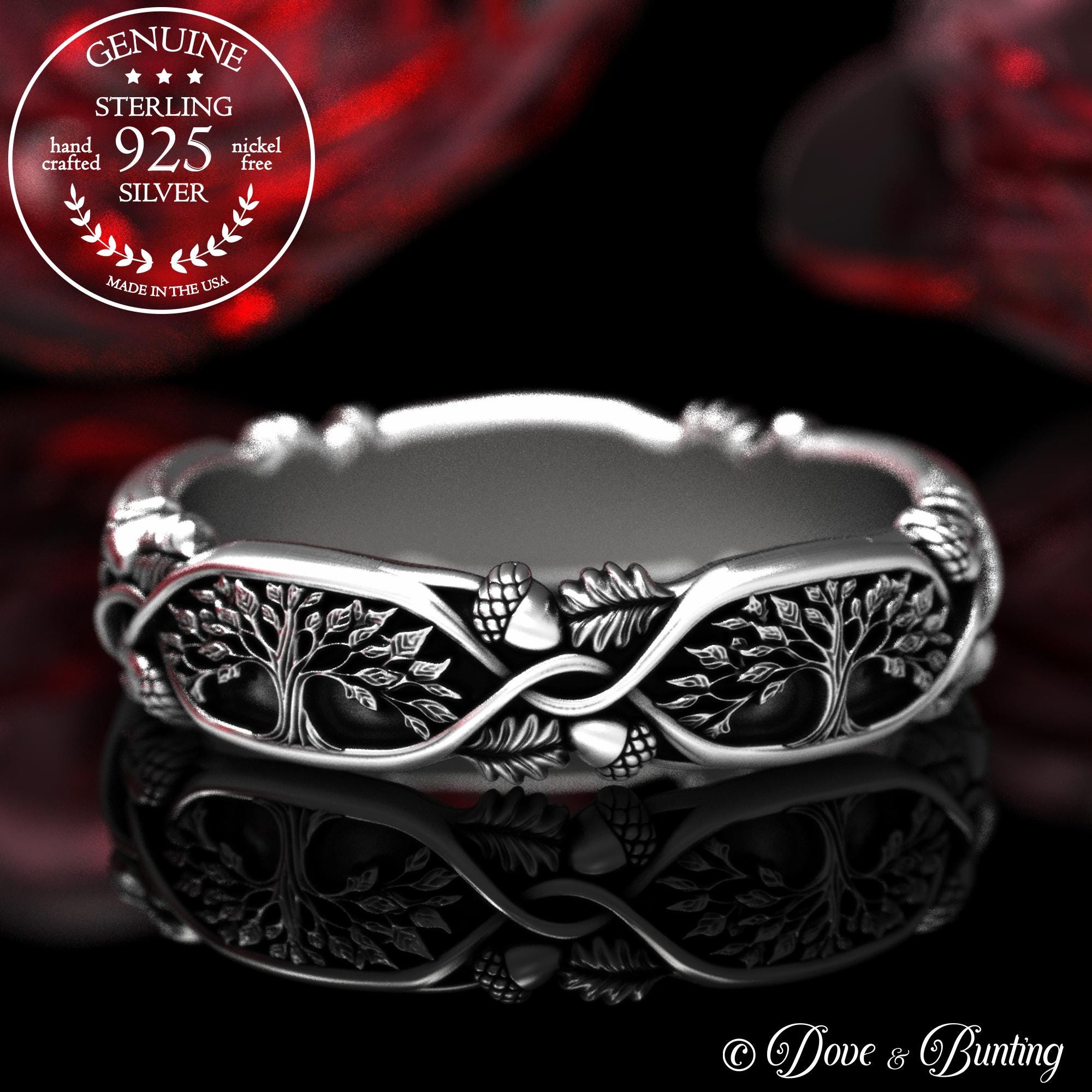 Sterling Intricate Trees & Acorn Ring, Silver Woman Botanical Forest ...