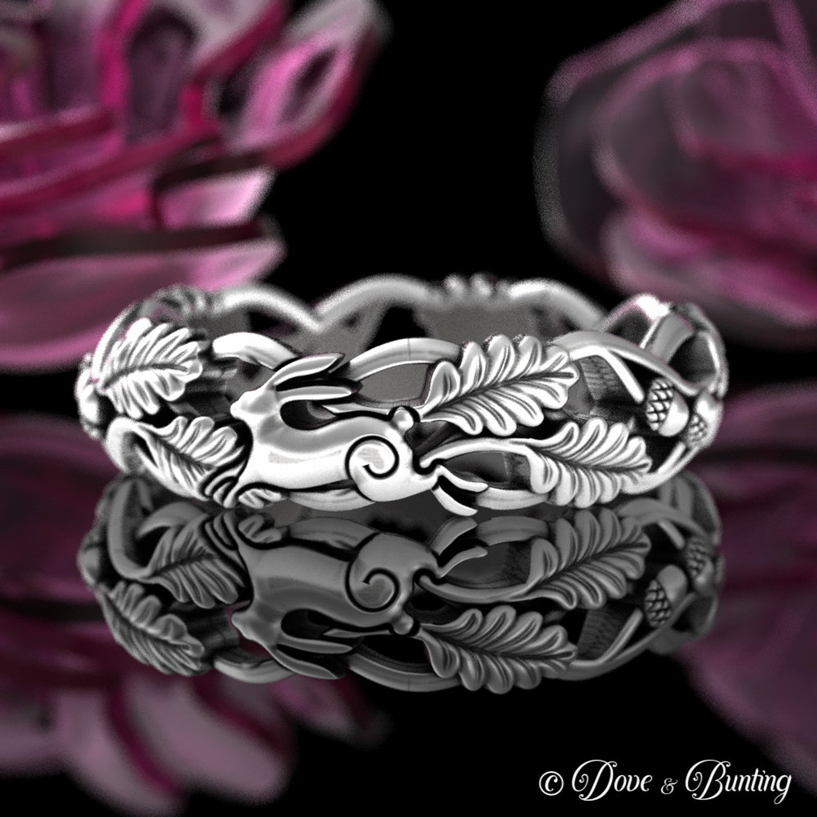 Woodland Rabbit Wedding Ring, Sterling Bunny Ring, Forest Nature Ring ...