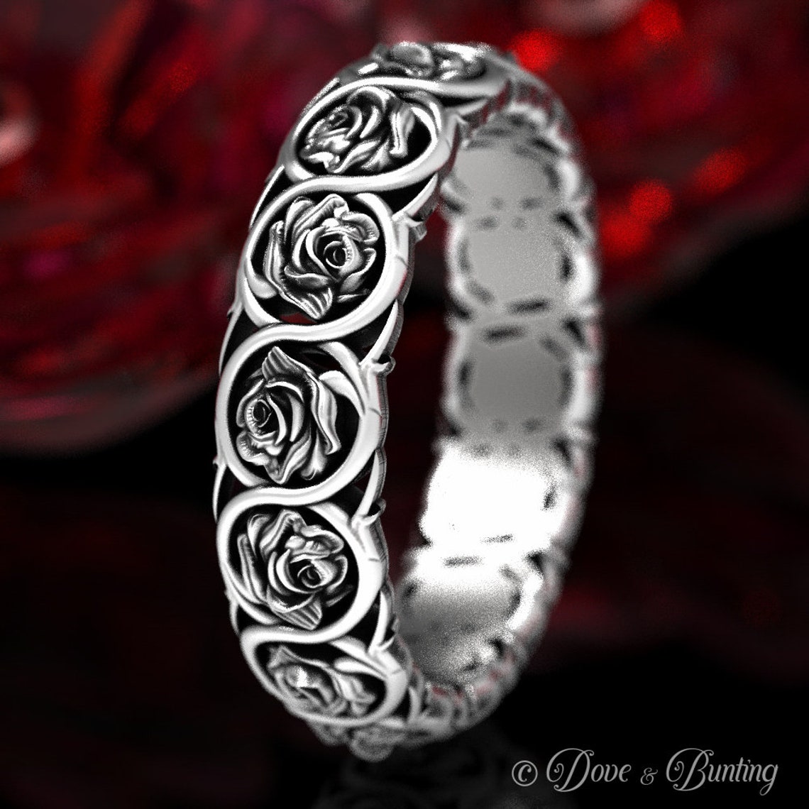 Rose Wedding Ring Rose Flower Ring Sterling Silver Rose - Etsy