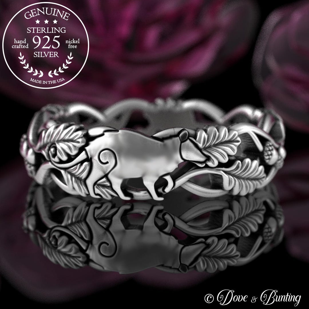 Silver Opossum & Forest Ring, Sterling Virginia Possum Wedding Band ...