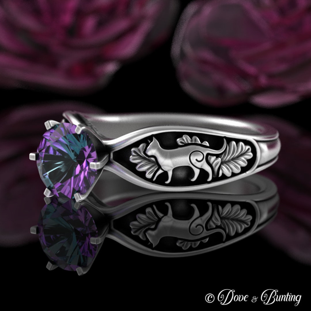 Sterling Alexandrite Cat Engagement Ring, Silver 1 Carat Feline ...