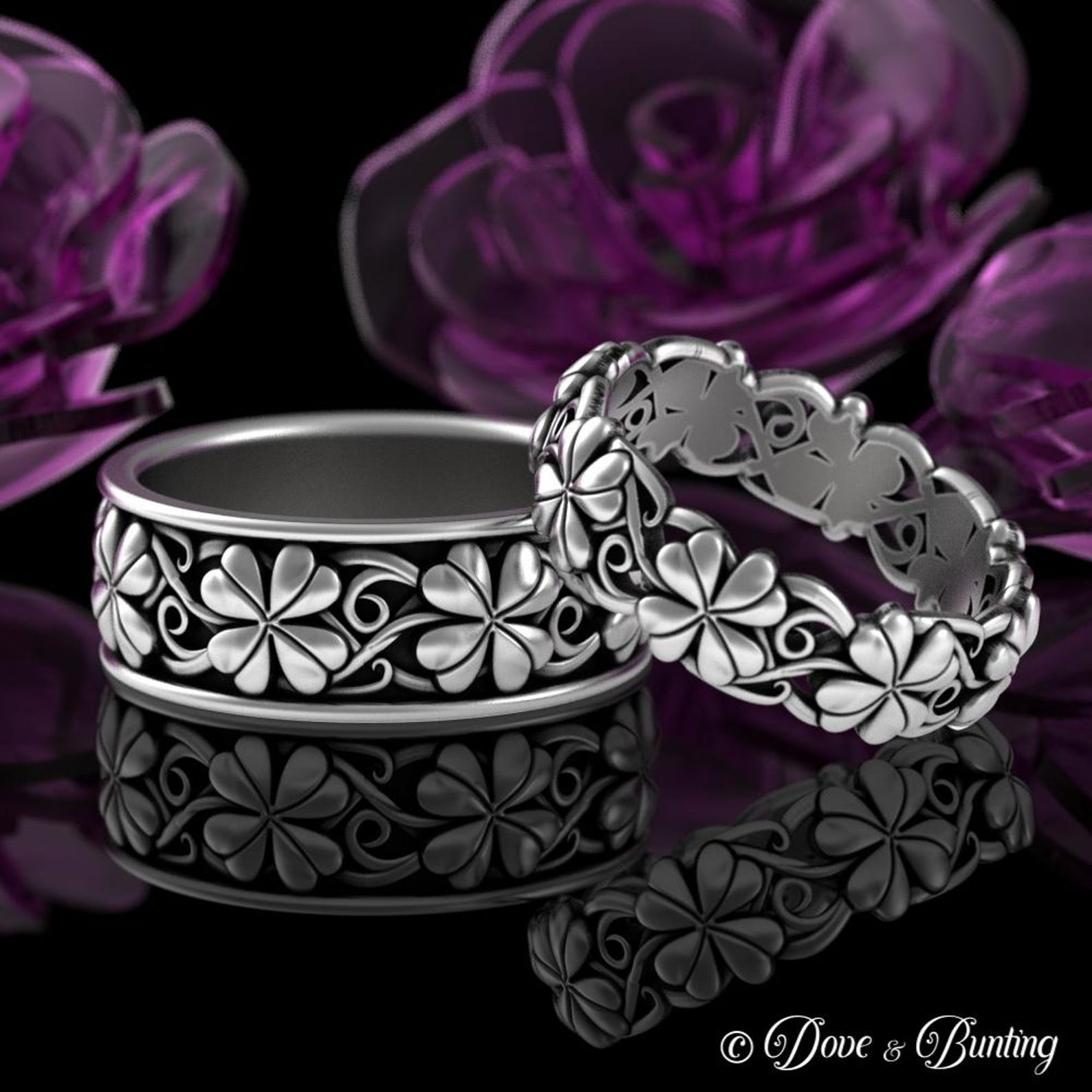 Celtic Matching Clover Set in Sterling Silver, Botanical His Hers ...