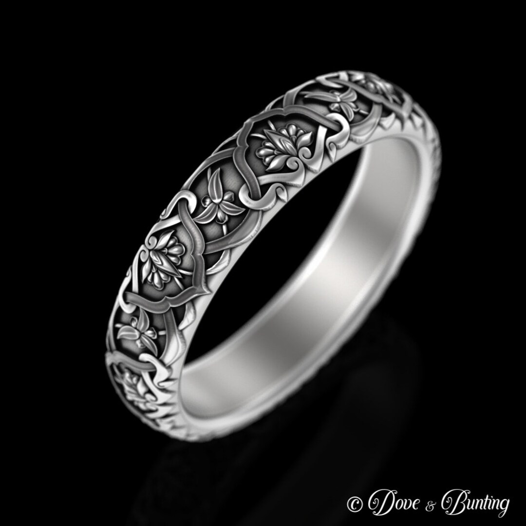 Botanical Scrollwork Art Nouveau Ring, Sterling Silver Female Delicate ...