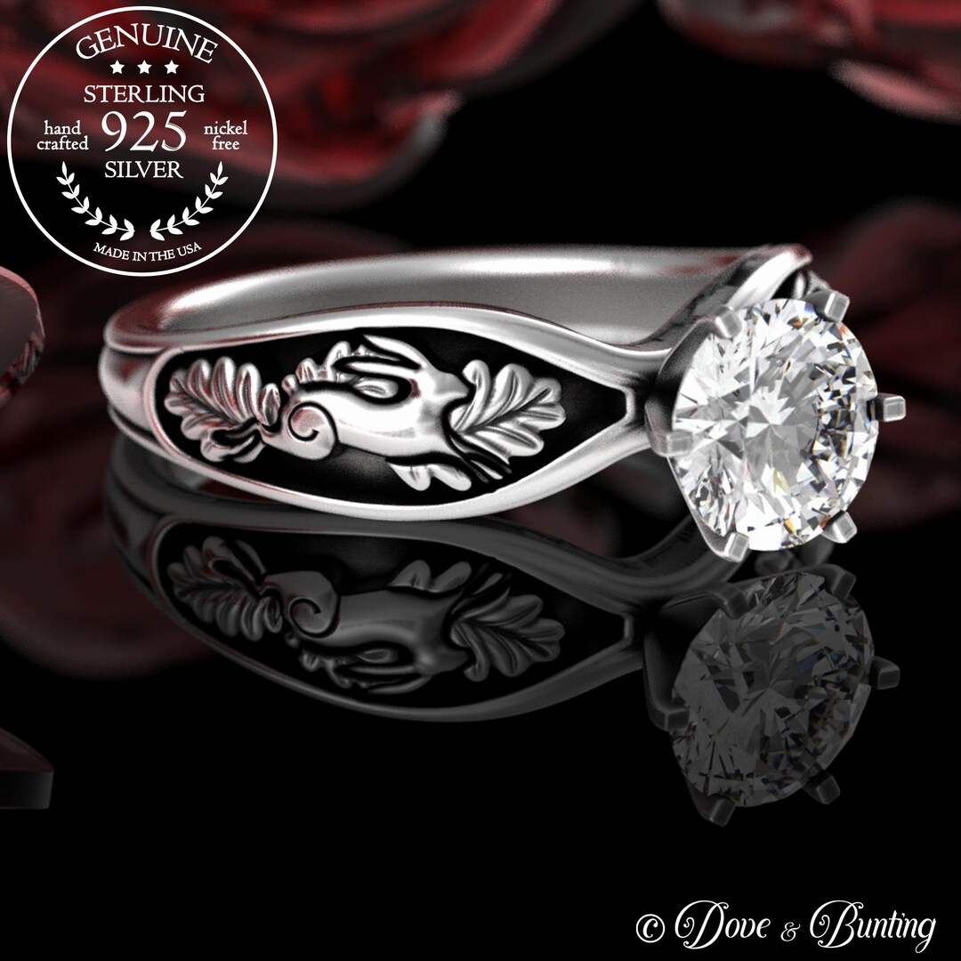 Womens Rabbit Solitaire Wedding Ring, Sterling & Moissanite Bunny ...