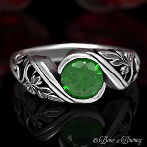 Botanical Engagement Ring, Nature Engagement Ring, Emerald & Gold ...