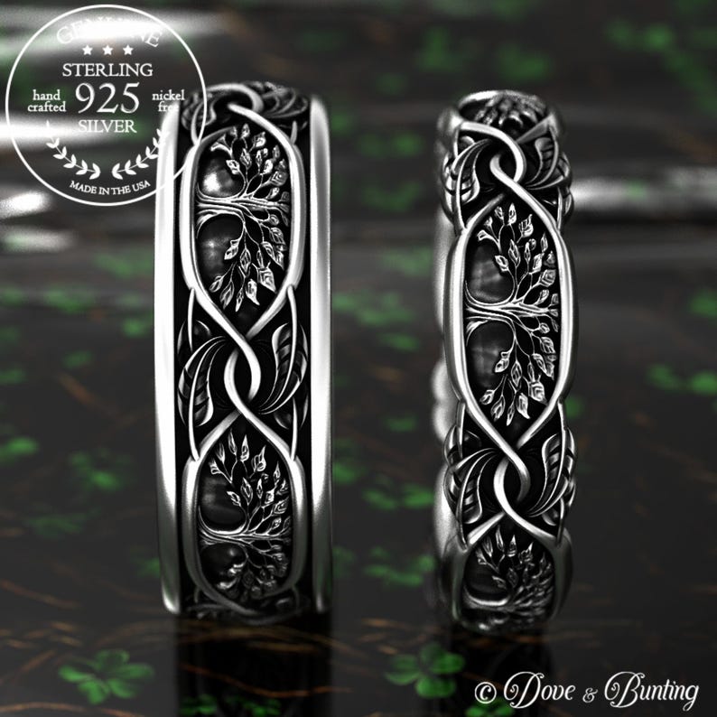 Sterling Matching Forest Wedding Ring Set, Silver His Hers Tree of Life ...