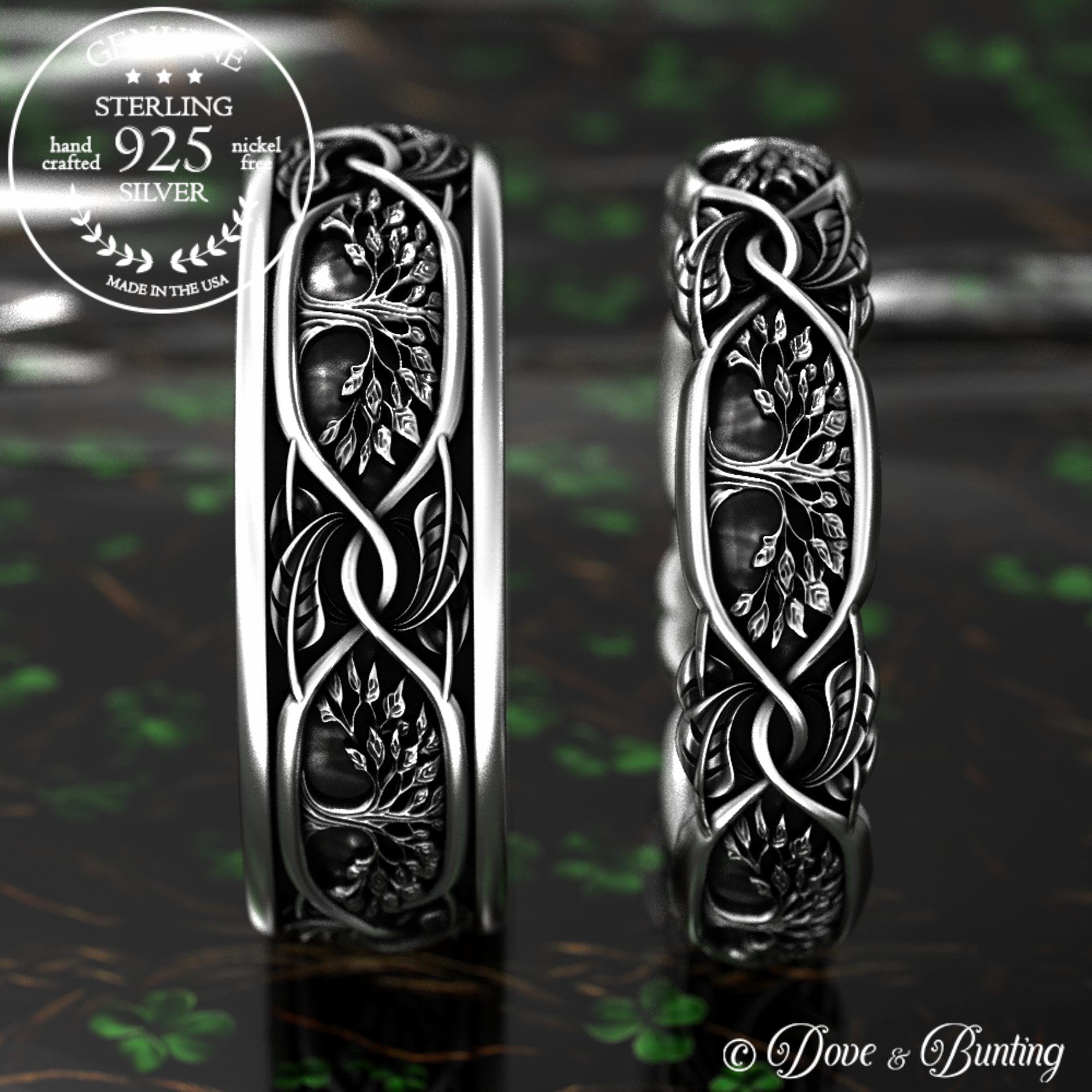 Sterling Matching Forest Wedding Ring Set, Silver His Hers Tree of Life ...