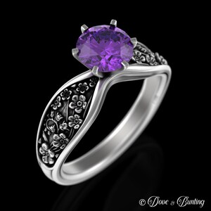 Amethyst Forget-me-not Engagement Ring, Bridal Flower Wedding Ring ...