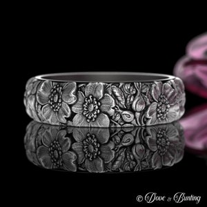 Sterling Wild Roses Ring, Silver Rose Bud Flower Wedding Band, 925 ...