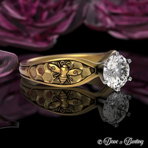 Gold Honey Bee Engagement Ring, Moissanite 10K 14K Bumblebee Solitaire ...