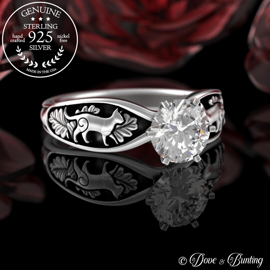 1 Carat Cat Engagement Ring, Sterling Silver Solitaire Ring, Womens ...
