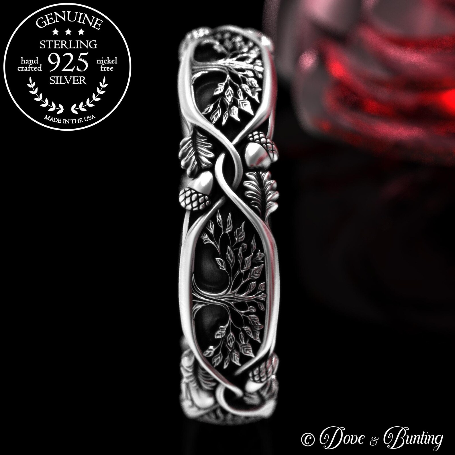 Sterling Intricate Trees & Acorn Ring, Silver Woman Botanical Forest ...