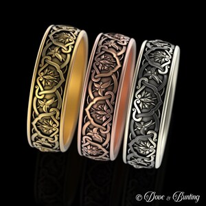 10K 14K Botanical Scrollwork Wedding Band, White Gold Art Nouveau ...