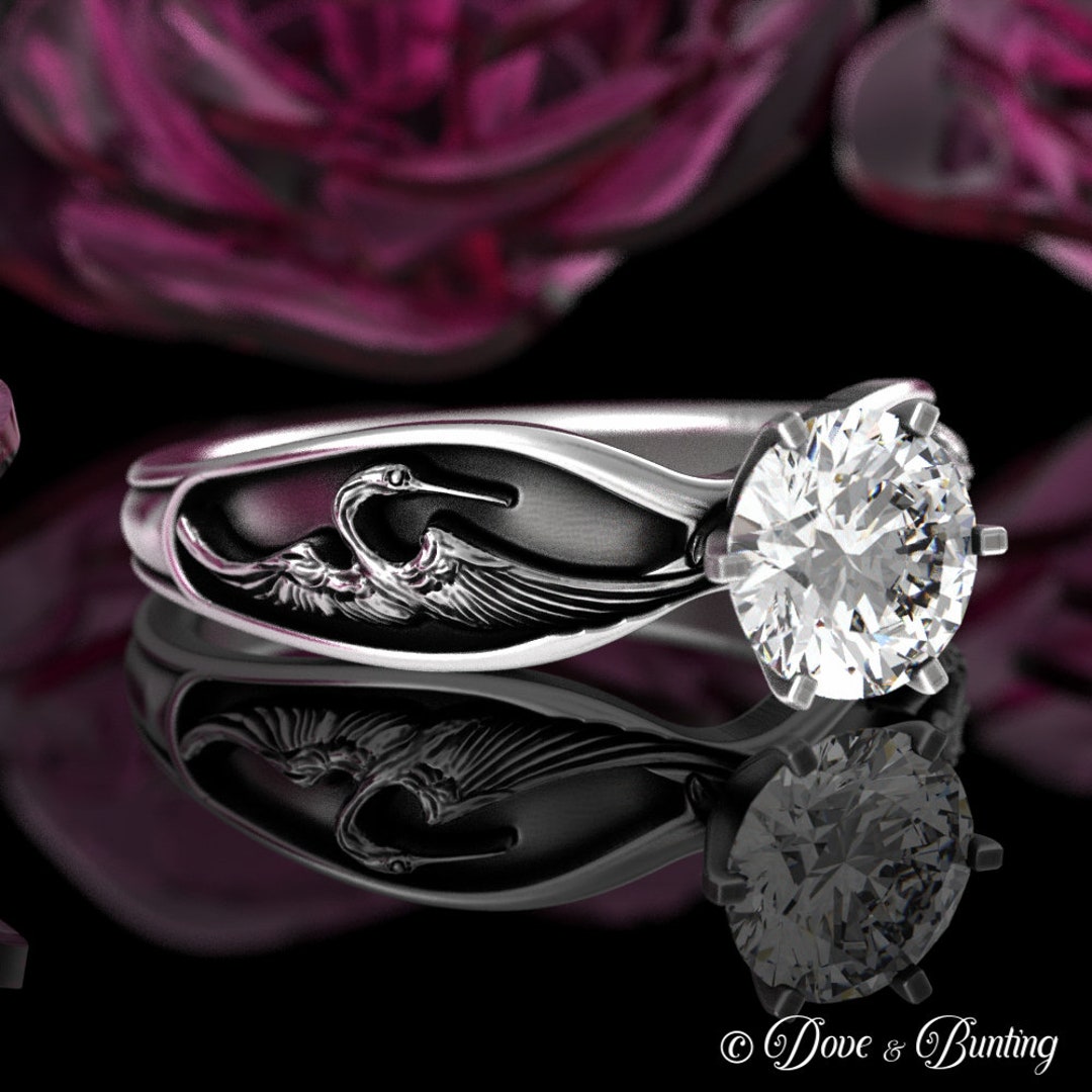 Crane Engagement Ring, Sterling Silver 1 Carat Moissanite Wedding Ring ...