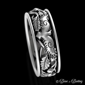 Mens Raven Ring, Sterling Crow Wedding Ring, Silver Bird Wedding Band ...