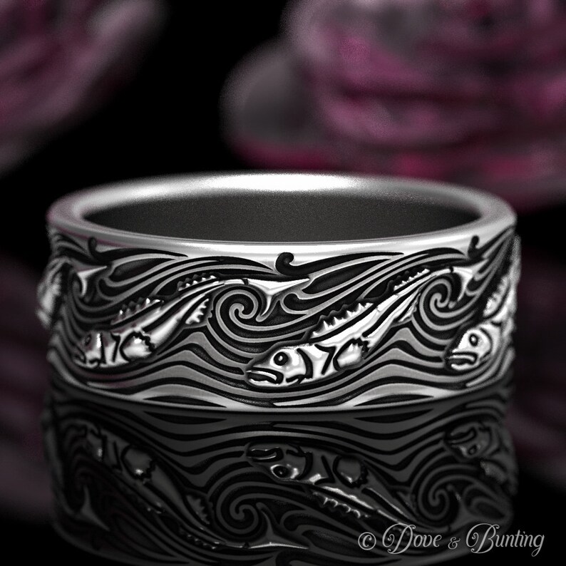 Men's Sterling Fish Ring, Art Nouveau Fish, Silver Carp Ring, Fly ...
