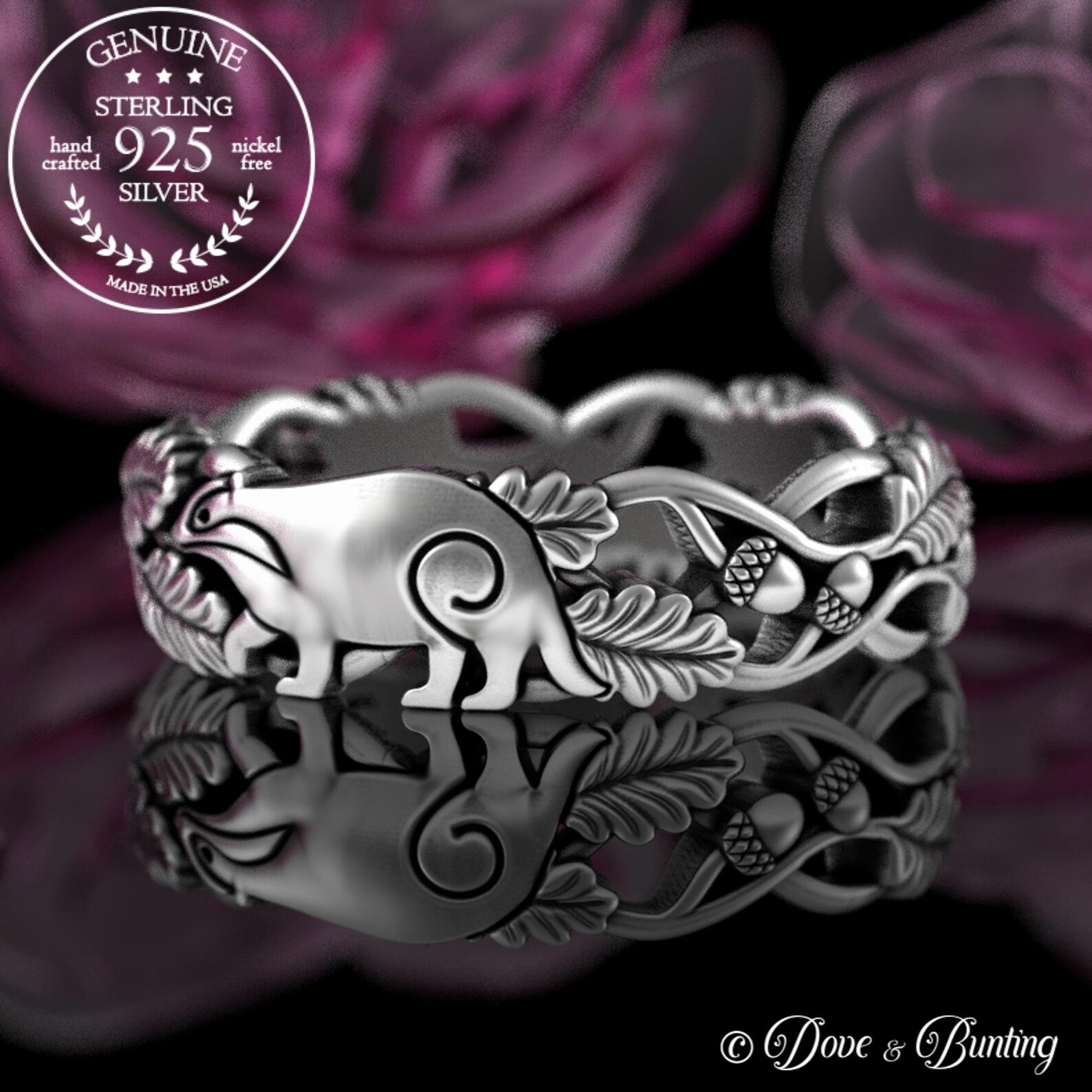 Sterling Badger Ring, Silver English Badger Wedding Band, Badger Spirit ...