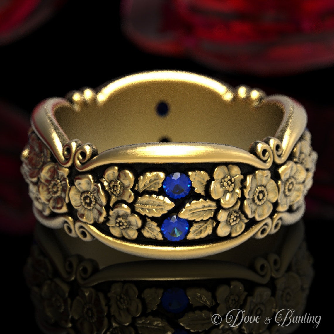 Forget-me-not Wedding Band With Sapphires Gold Flower Ring | Etsy
