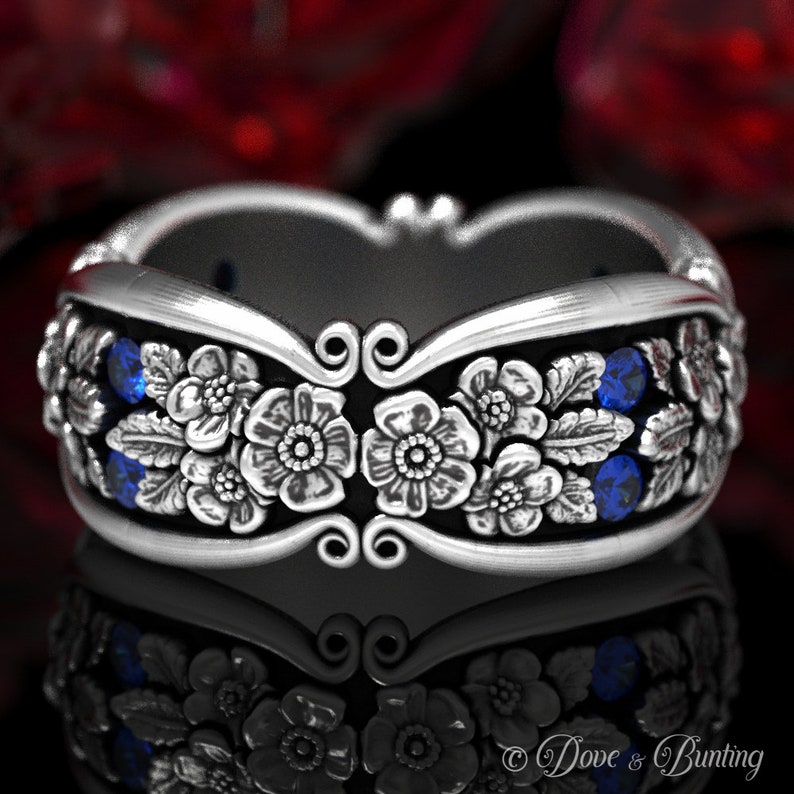 Forget-me-not Wedding Band, Sterling + Sapphire Wedding Ring, Sterling ...
