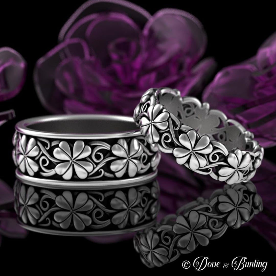 Celtic Matching Clover Set in Sterling Silver, Botanical His Hers ...