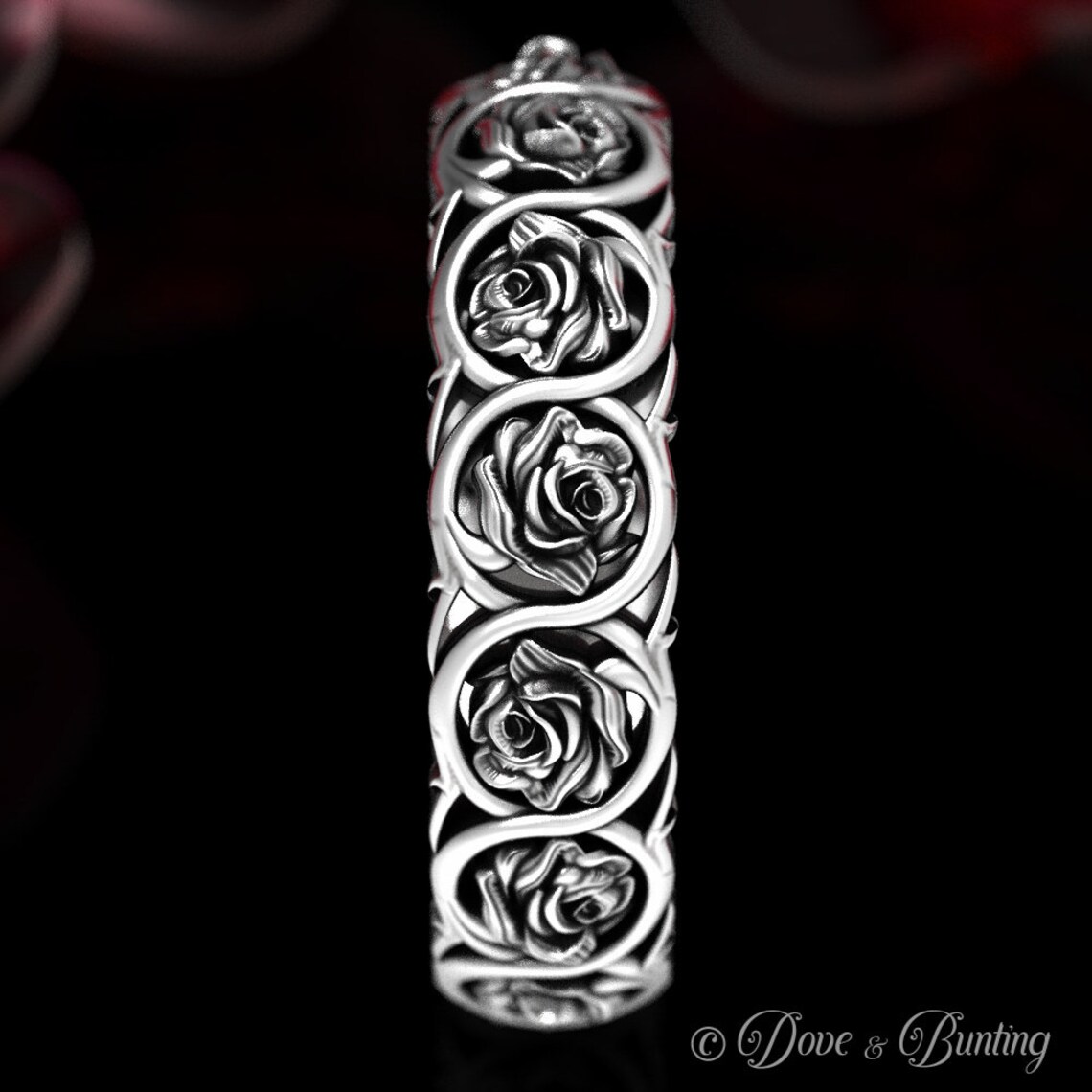 Rose Wedding Ring Rose Flower Ring Sterling Silver Rose - Etsy
