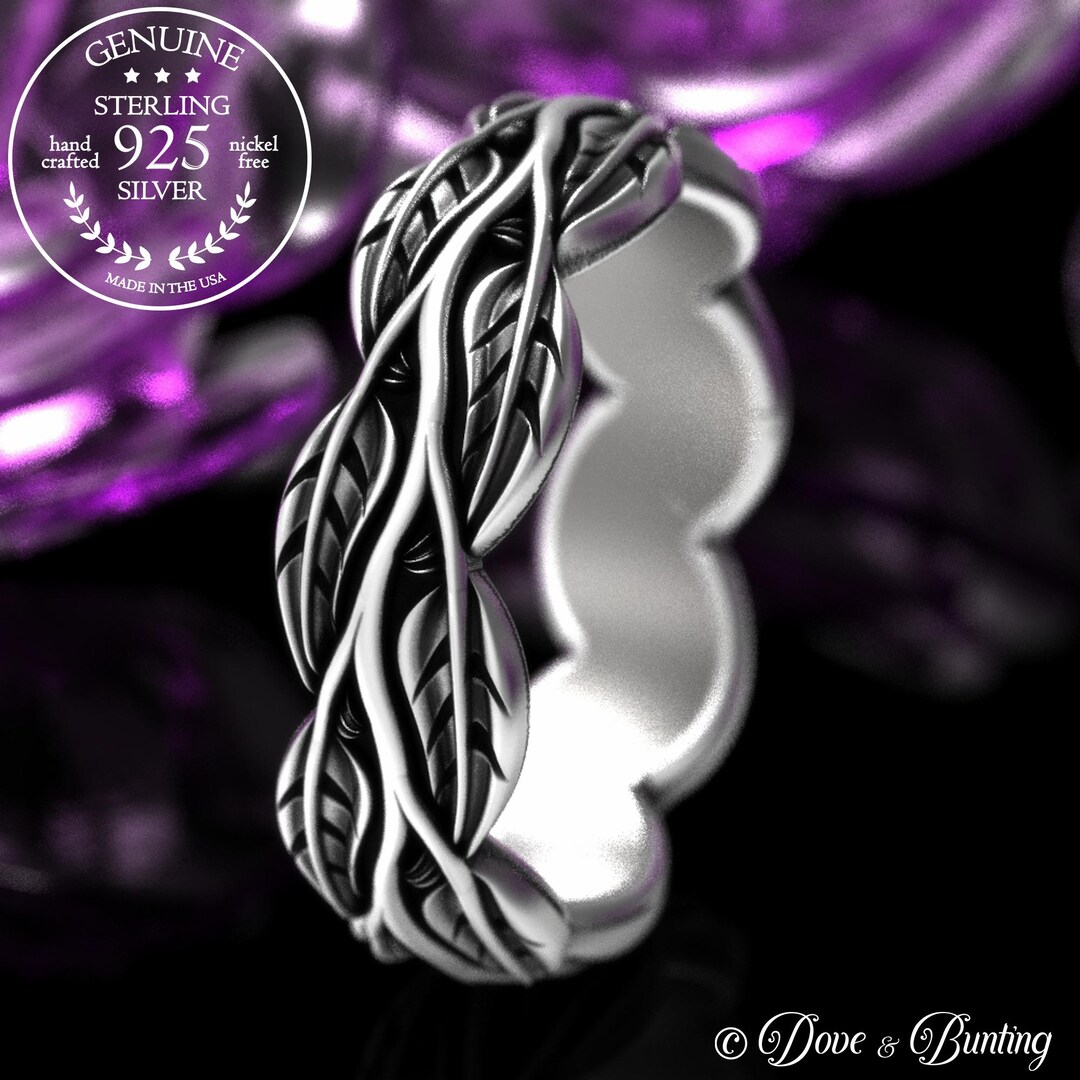 Sterling Tree Branch & Forest Leaves Wedding Band, Silver Weeping ...