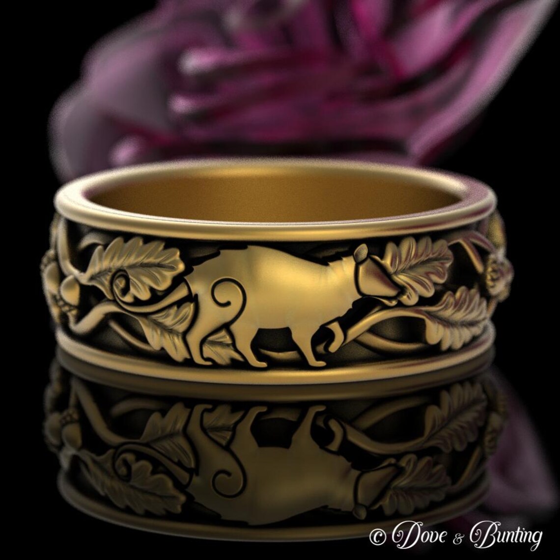 10K 14K Mens Opossum Ring, Groom Virginia Possum Wedding Band, 18K ...