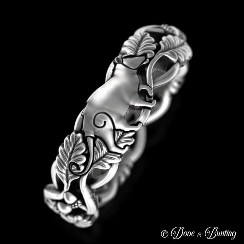 Silver Opossum & Forest Ring, Sterling Virginia Possum Wedding Band ...